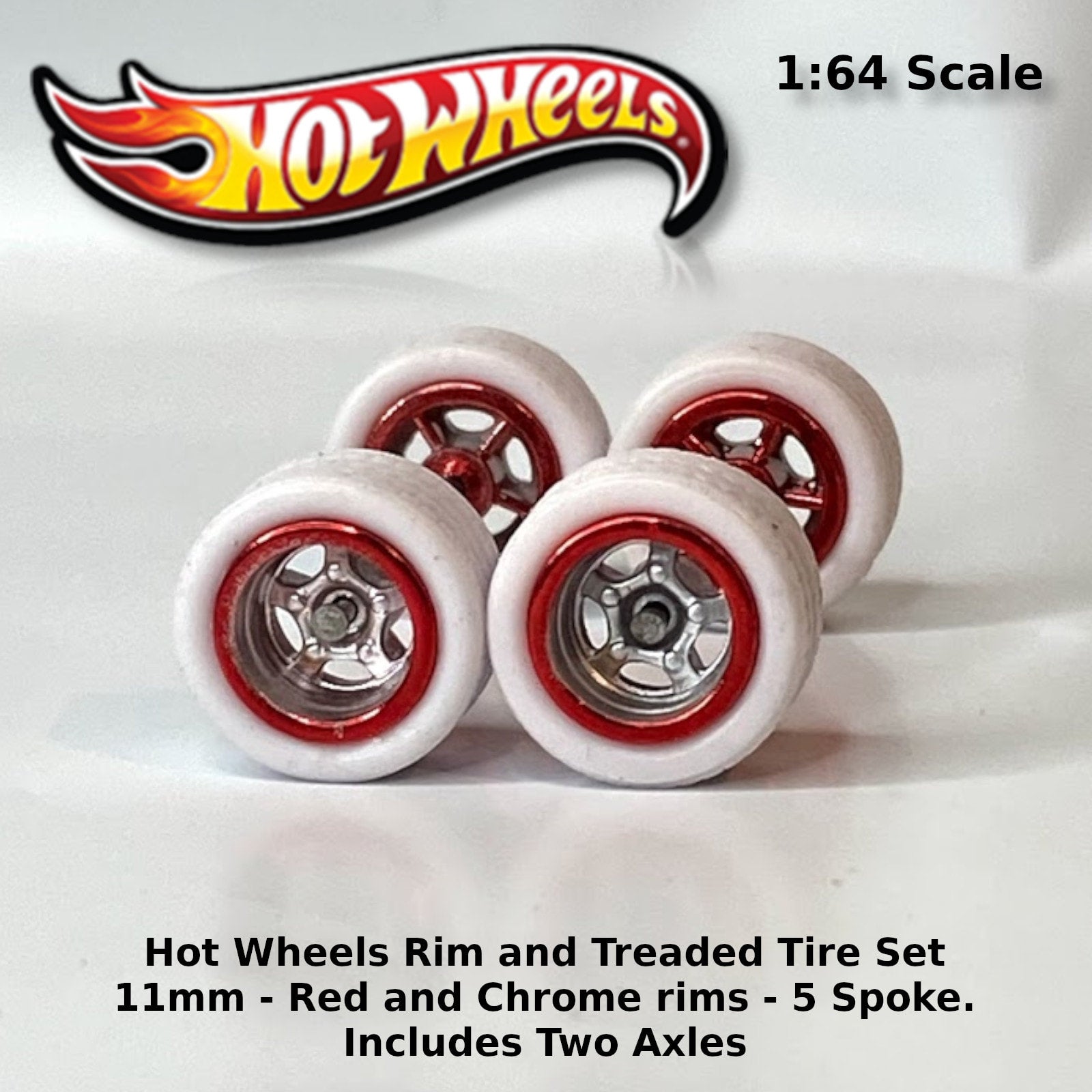 5 spoke - Red and Chrome with White Tires - Wheels and Tires Set for 1/ ...