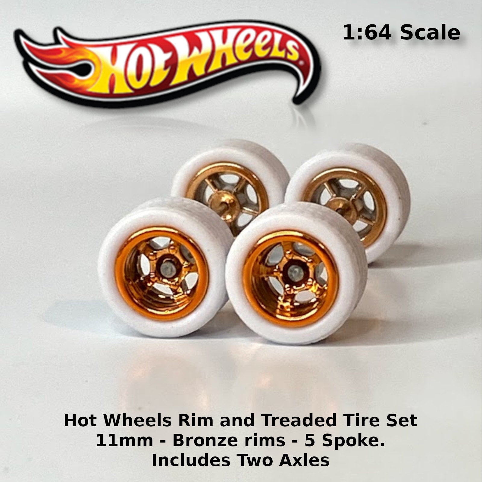5 spoke - Bronze with White Tires - Wheels and Tires Set for 1/64 Scale ...