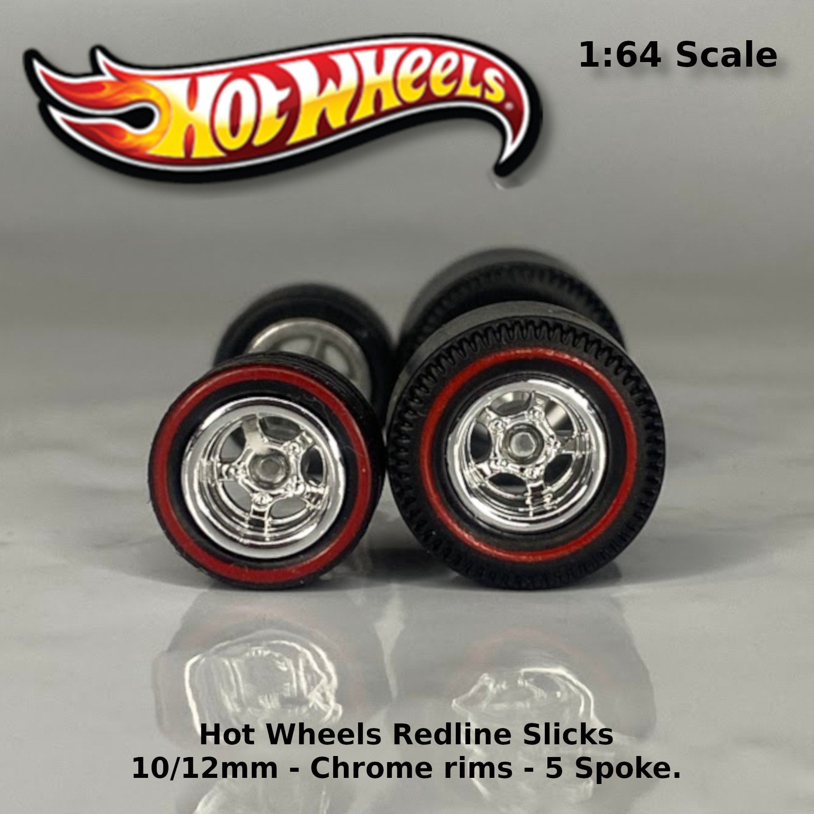 Hot Wheels Muscle Car Long Axle - Chrome 5 spoke Redline Drag Slicks ...