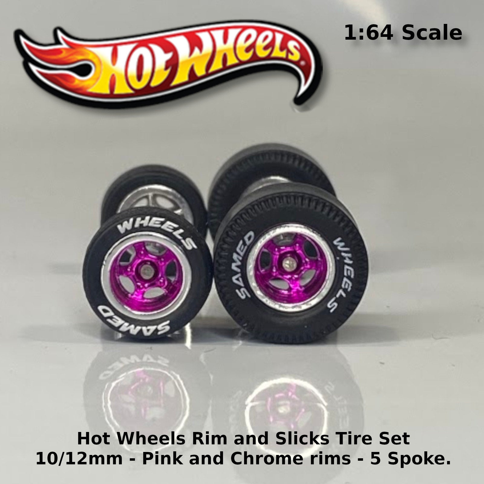Hot Wheels Muscle Car Long Axle - Pink and Chrome 5 spoke Drag Slicks ...
