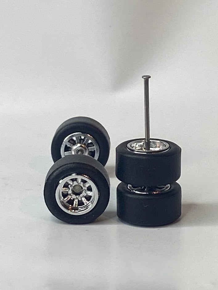 Hot Wheels 10mm/10mm Watanabe Chrome rims 8 spoke rubber tire set ...