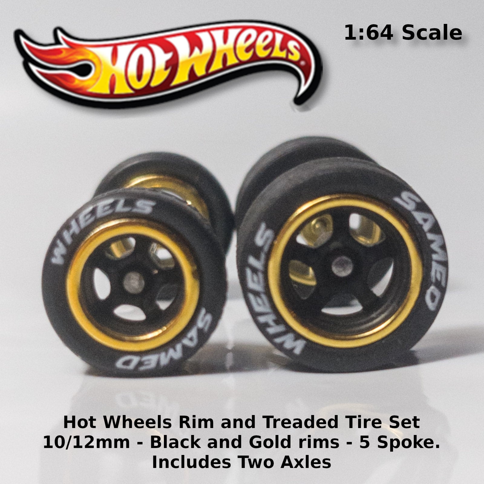 Hot Wheels Gasser/Muscle Car - Lettered Black and Gold Rim - 10mm/12mm ...