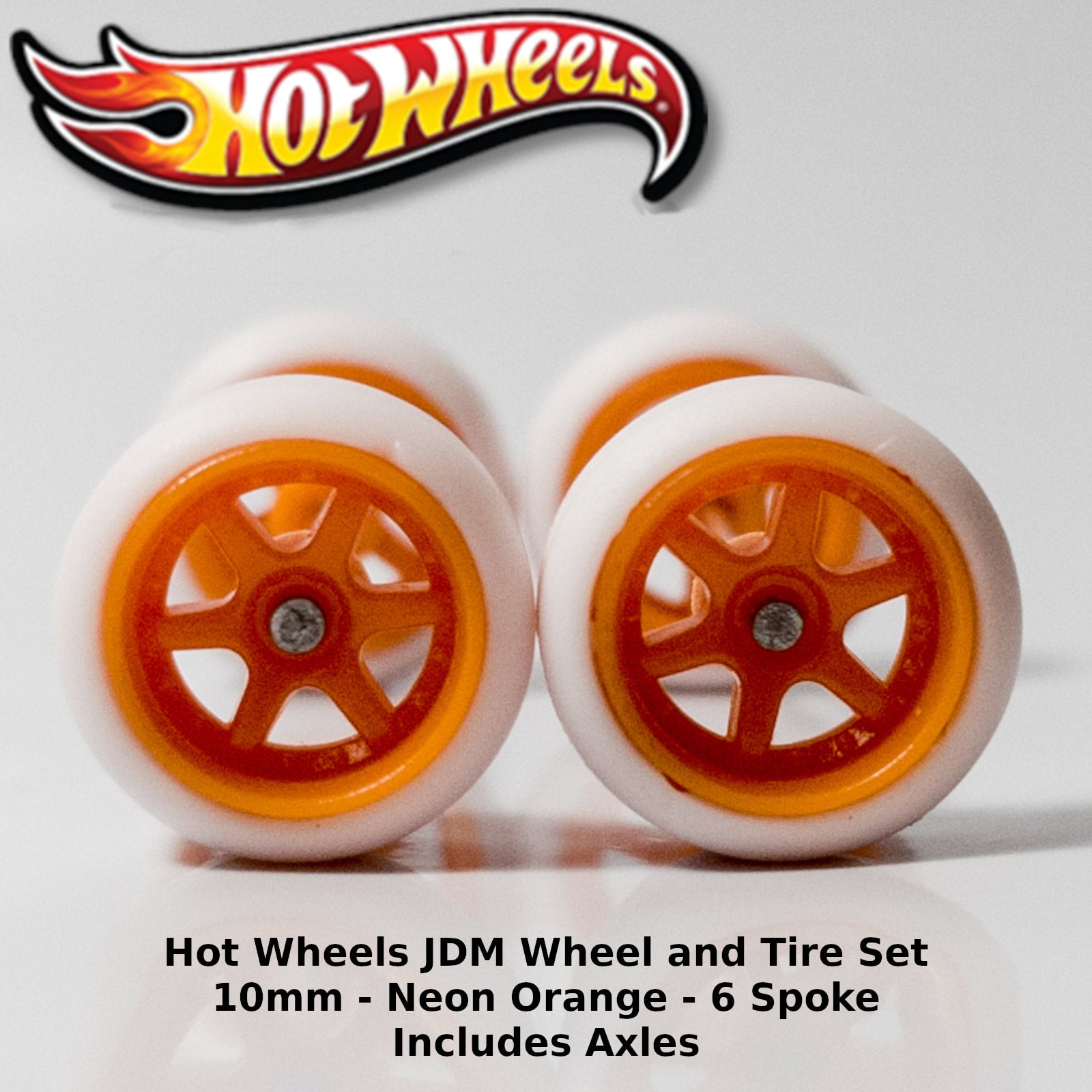 Hot Wheels 10mm/10mm JDM Neon Orange rims with White tires 6 spoke ...