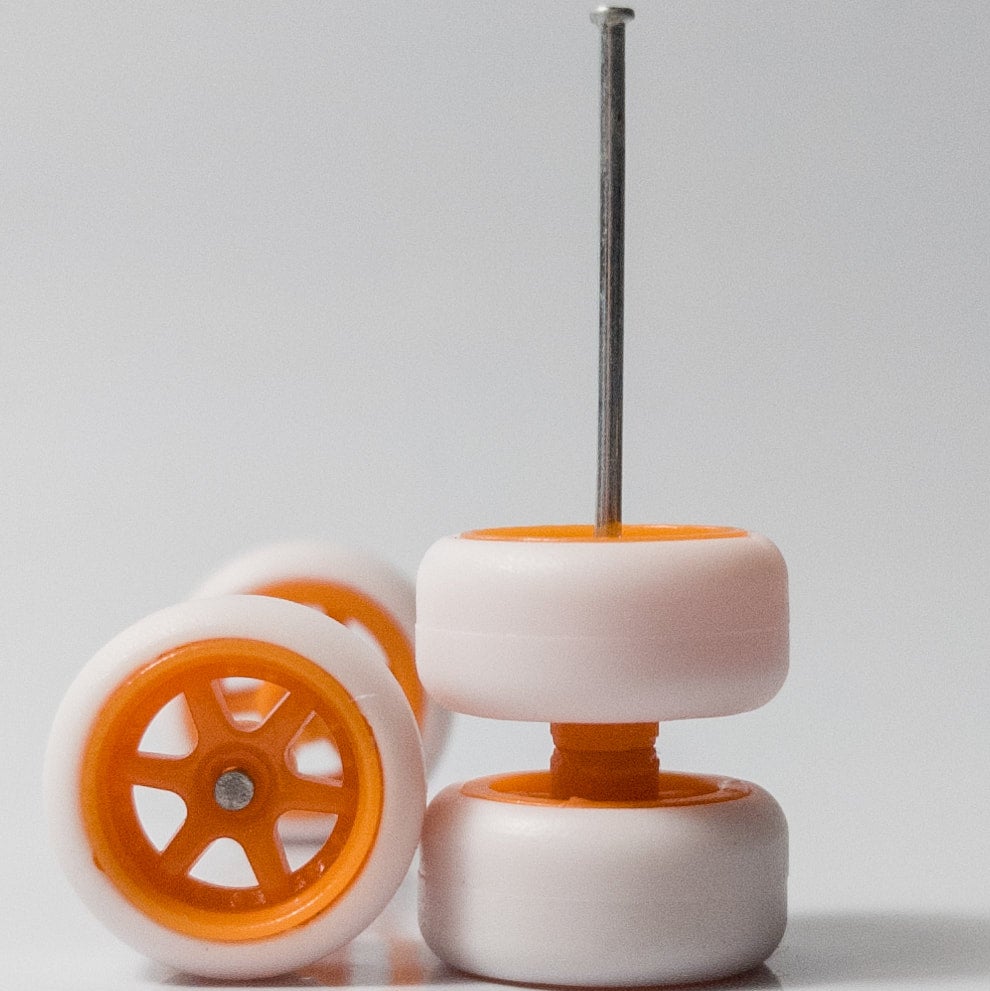 Hot Wheels 10mm/10mm JDM Neon Orange rims with White tires 6 spoke ...
