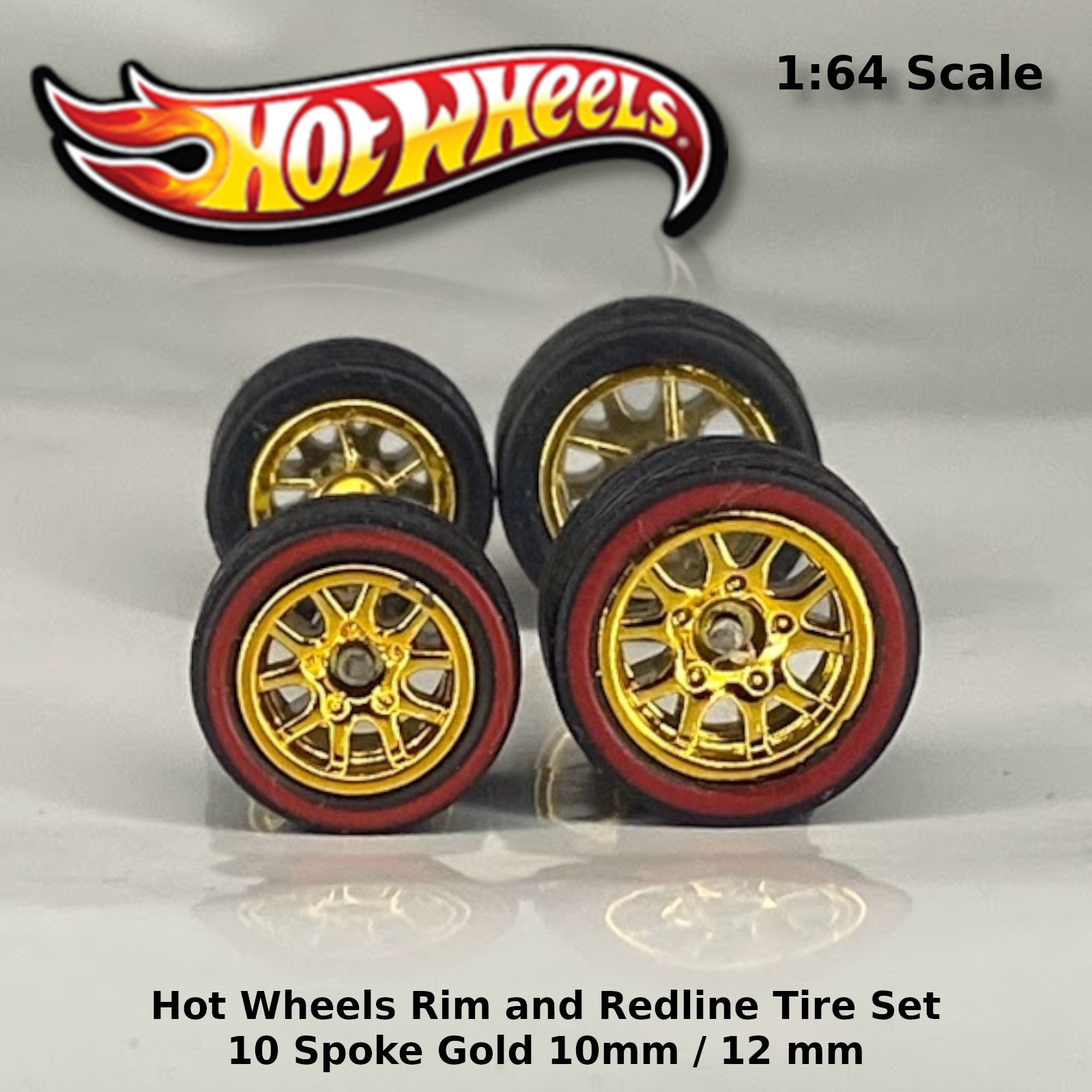Hot Wheels Gasser/Muscle Car - Gold 10 Spoke Redline - 10mm/12mm ...