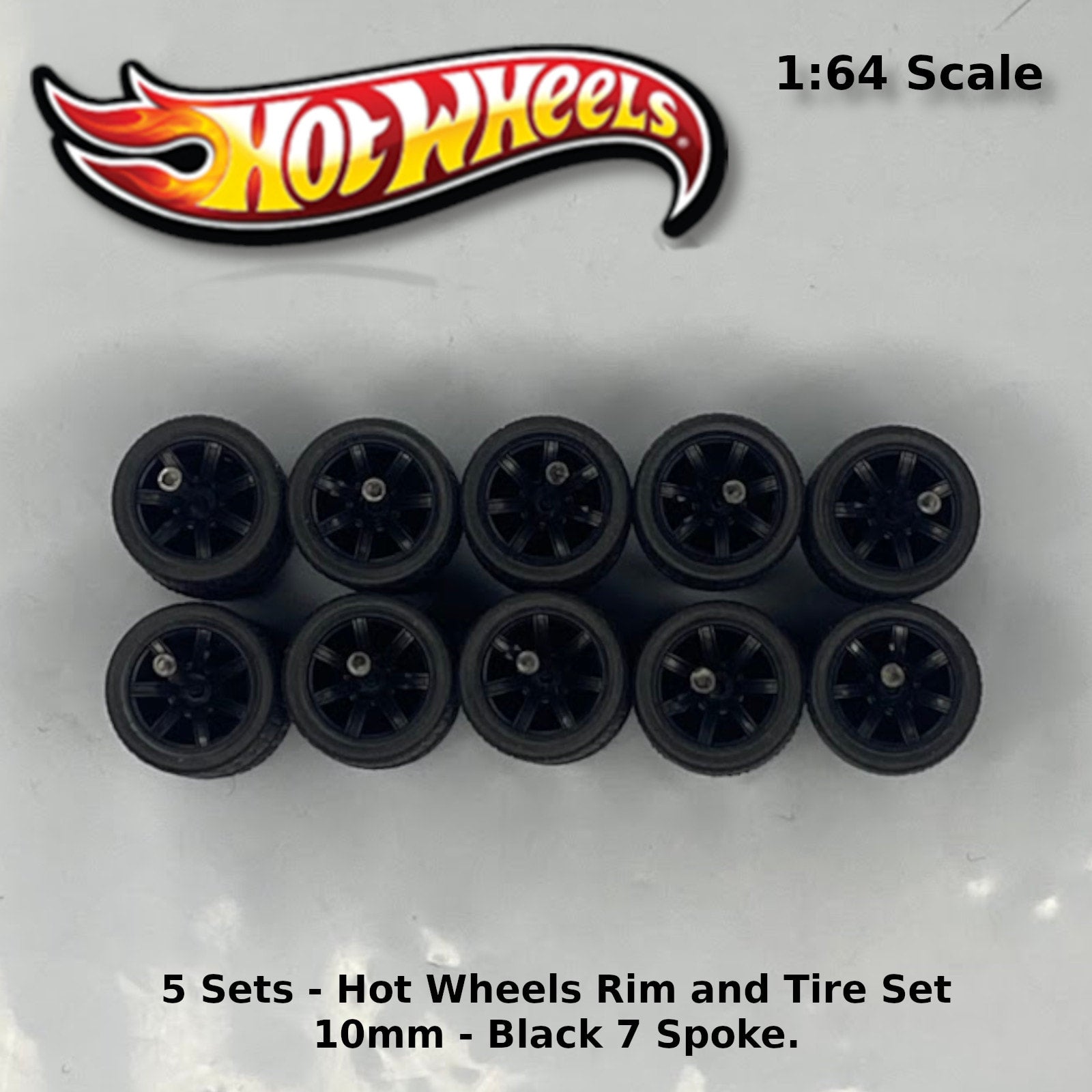 5 Sets - Hot Wheels Black 7 spoke ECO Real Riders JDM Classic Wheel ...