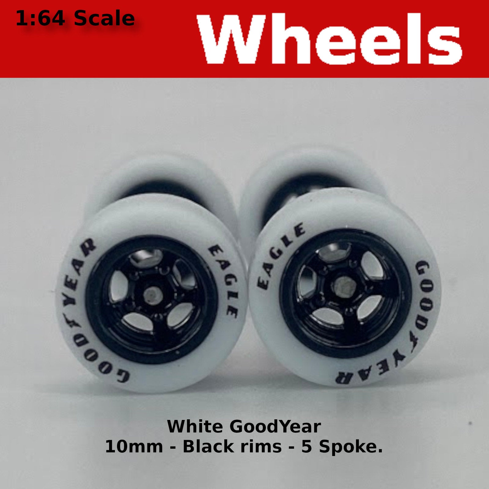 5 spoke - Black with White Goodyear Tires for 1/64 Scale for Hot Wheels ...
